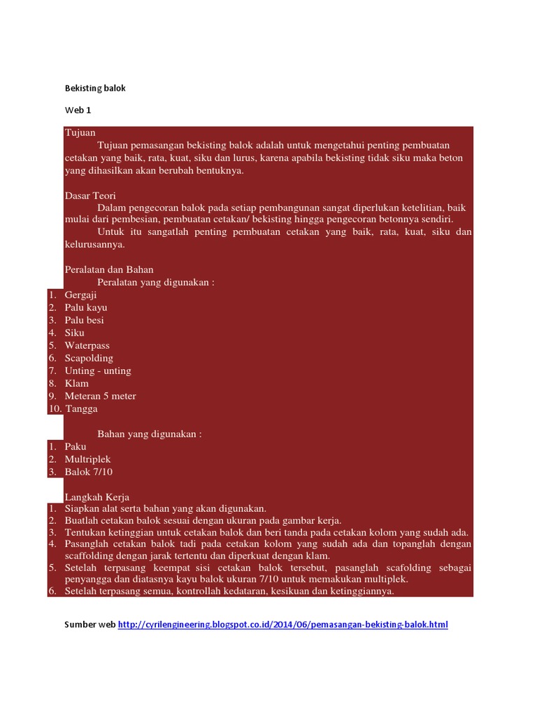 Bekisting Balok | PDF