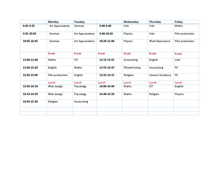 Timetable | PDF | Language Arts & Discipline
