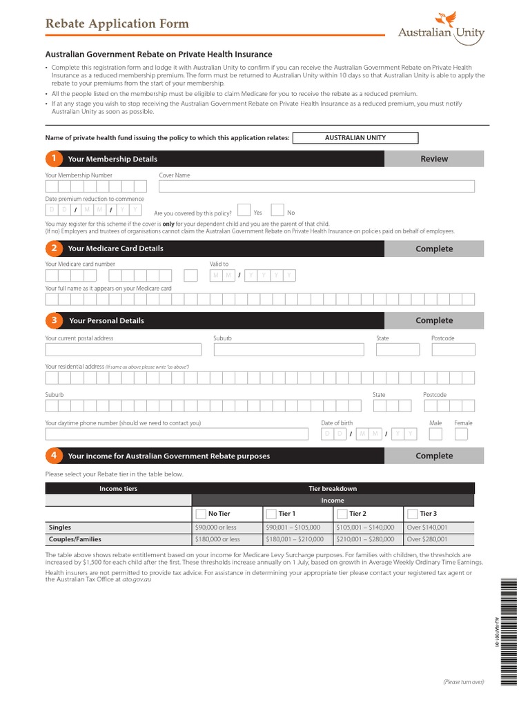 Australian Unity Rebate Form | PDF | Medicare (United States) | Insurance