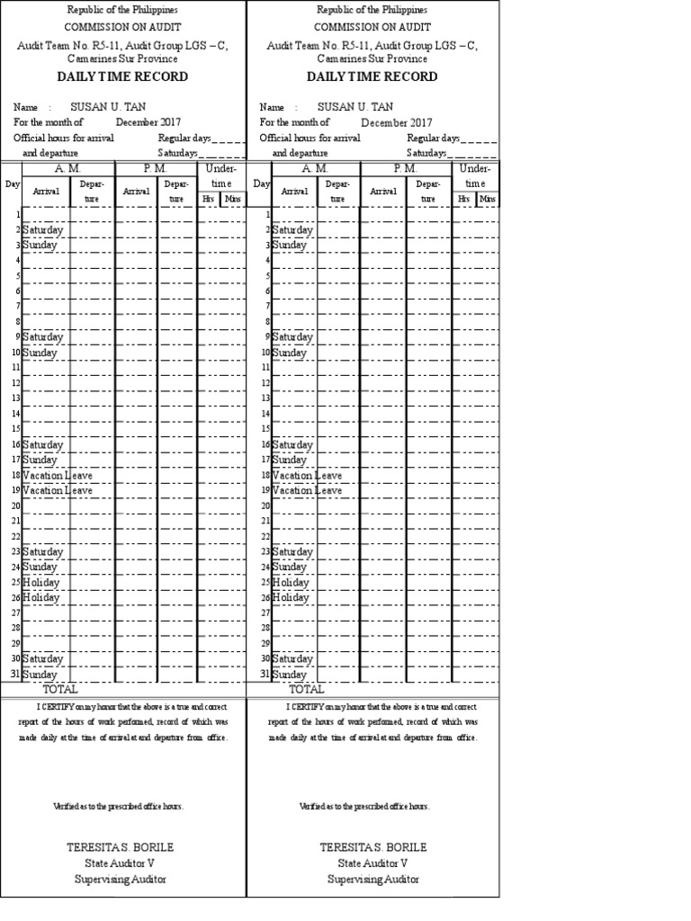 DTR Format Blank | PDF | Service Industries | Accounting