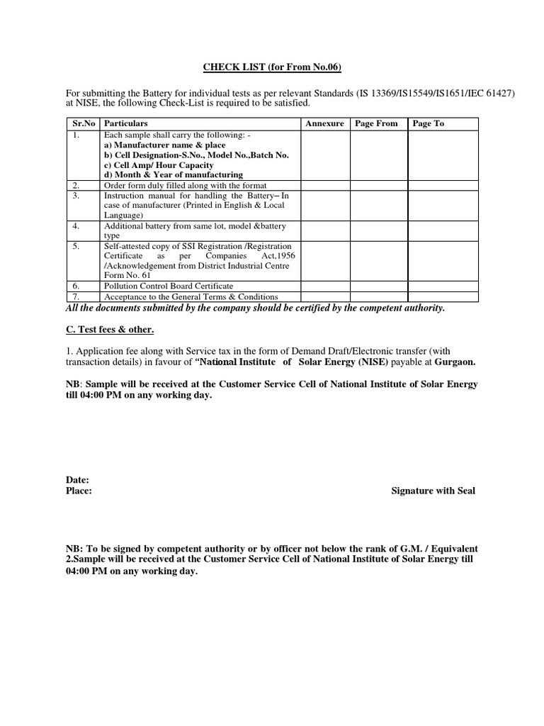 IEC 61427 Battery Testing Checklist | PDF | Battery (Electricity ...