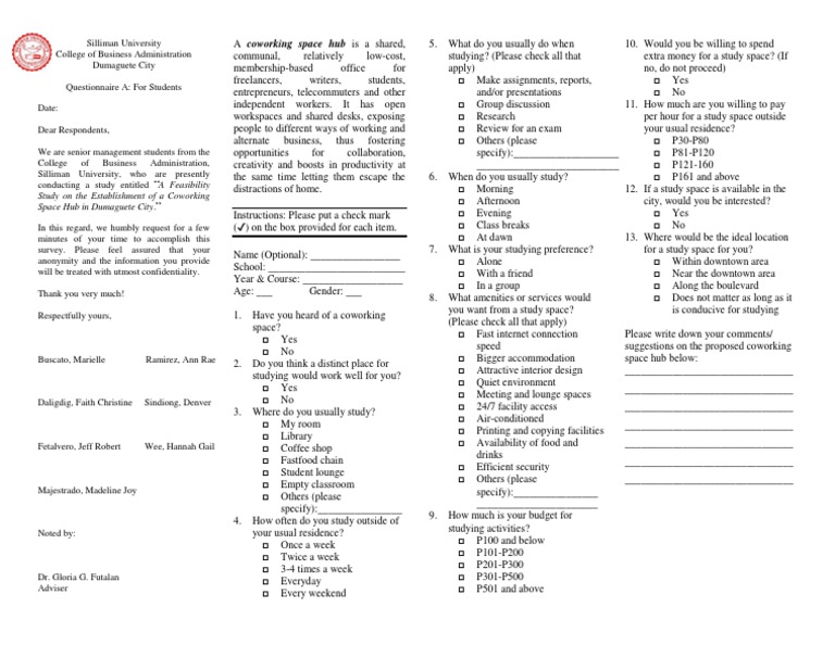 Feasib Survey Questionnaire Students | PDF | Business