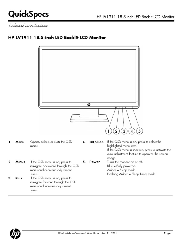 HP Monitor 1911 Led | PDF | Backlight | Thin Film Transistor Liquid ...