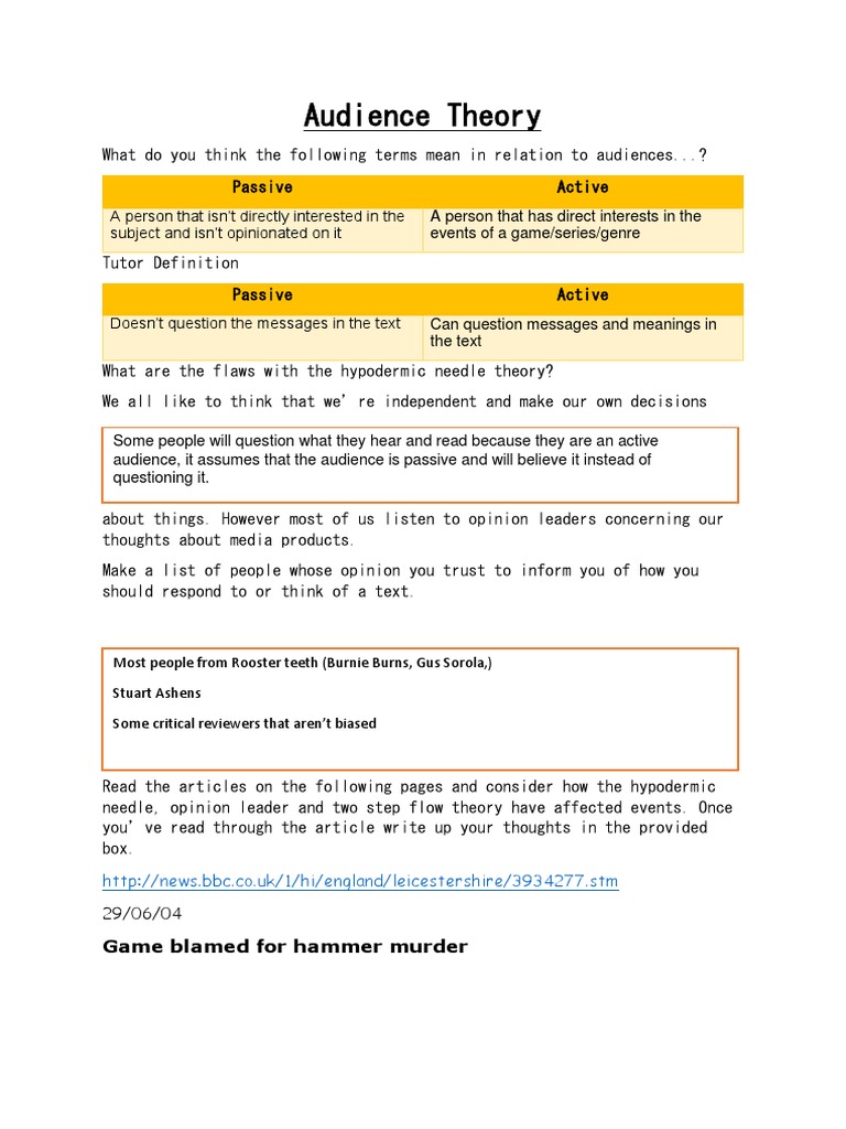 Audience Theory Handout 1 | PDF | Violence | Crime Thriller