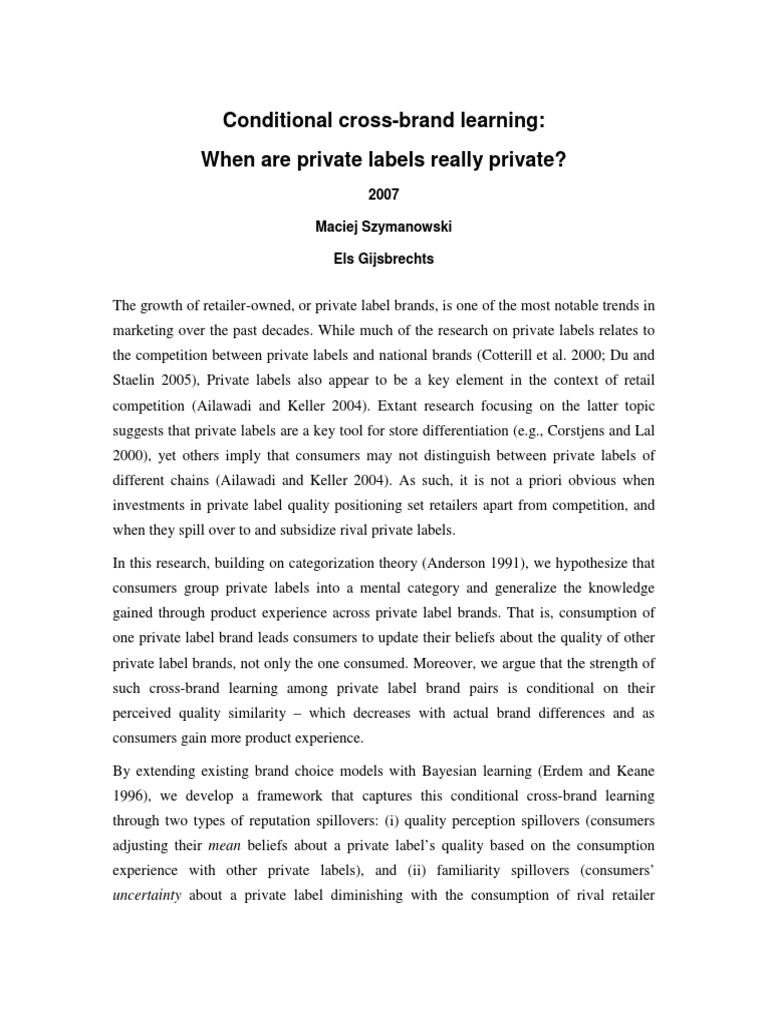 Conditional Cross-Brand Learning When Ar PDF | PDF | Private Label | Brand
