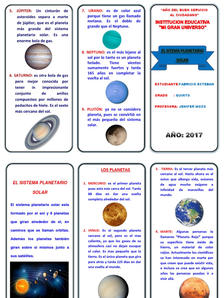 Triptico El Sistema Planetario Solar | PDF | Planetas | Marte
