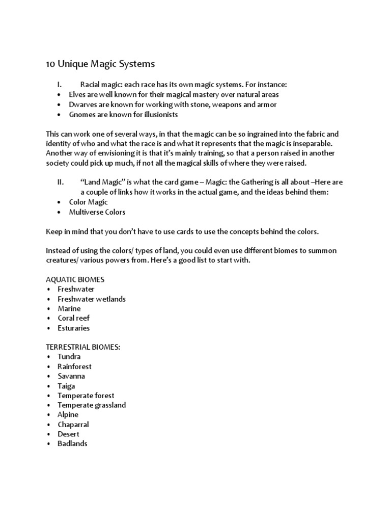 10 Unique Magic Systems | PDF | Fantasy | Leisure