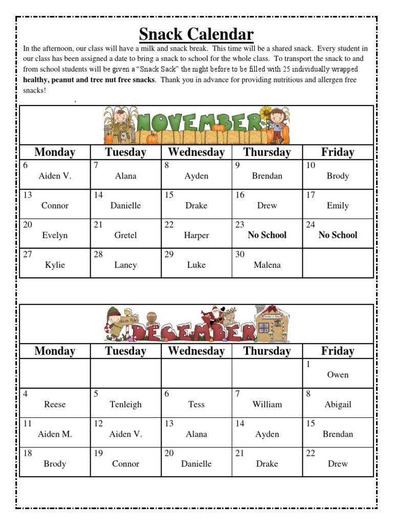 Snack Part 2 - Calendar | PDF | Foods