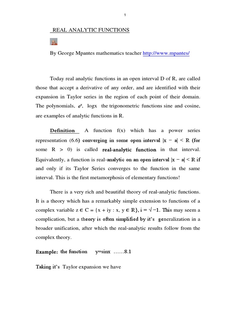Real Analytic Functions PDF | PDF | Series (Mathematics) | Analytic Function