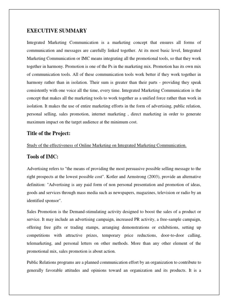 Executive Summary | PDF | Online Advertising | Marketing Communications