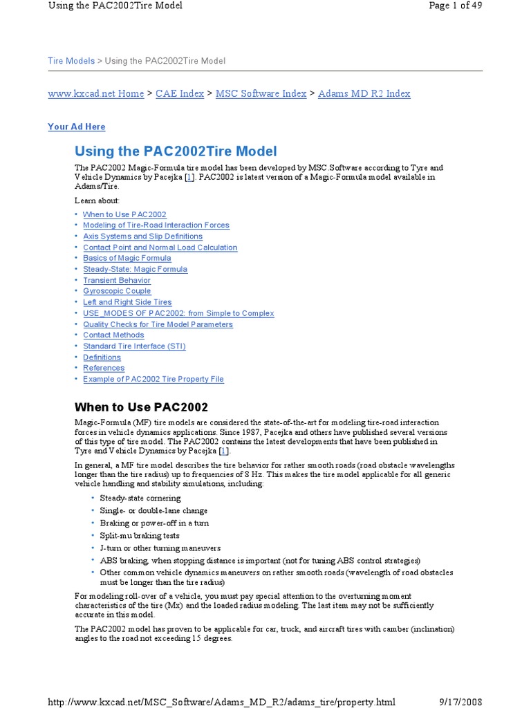 Pacejka 2002 WebPage | PDF | Tire | Rotation