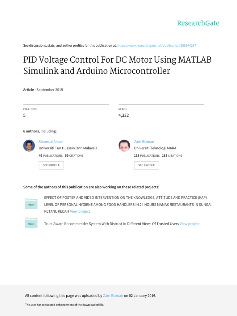 Pid Voltage Control For Dc Motor Using Matlab Simulink And Arduino Microcontroller Pdf 6984
