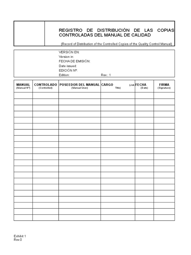 Exhibit 1 Registro de Distribución de Las Copias Controladas de Control ...