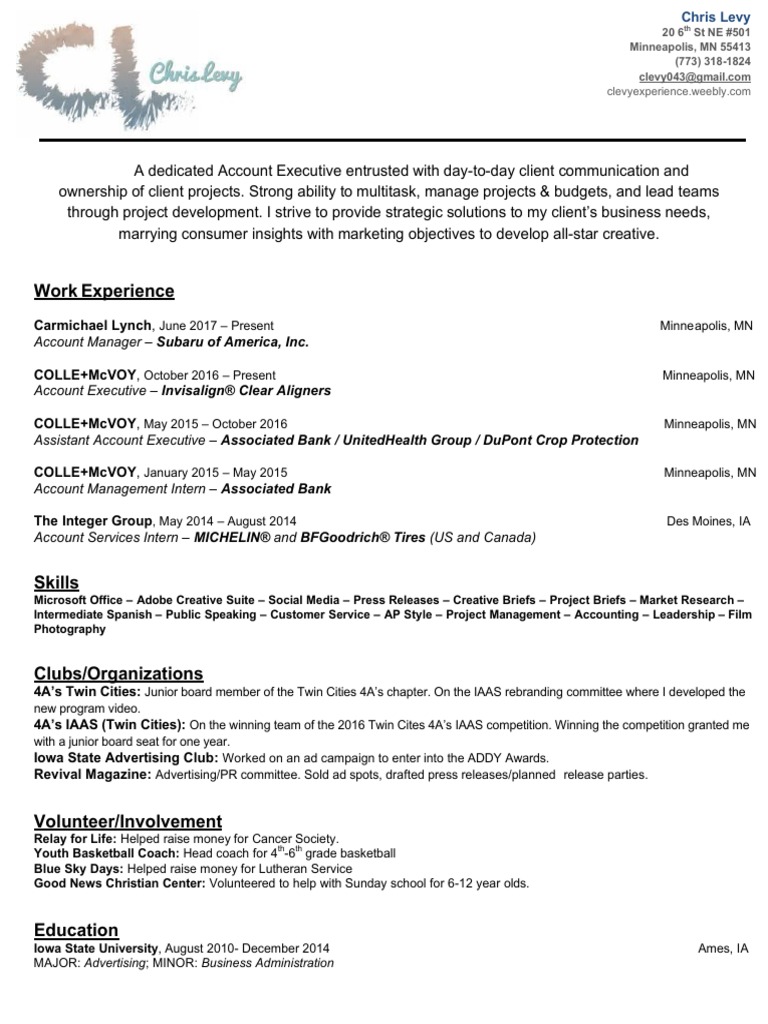 My Resume Chris Levy 010818 | PDF | Minneapolis | Advertising