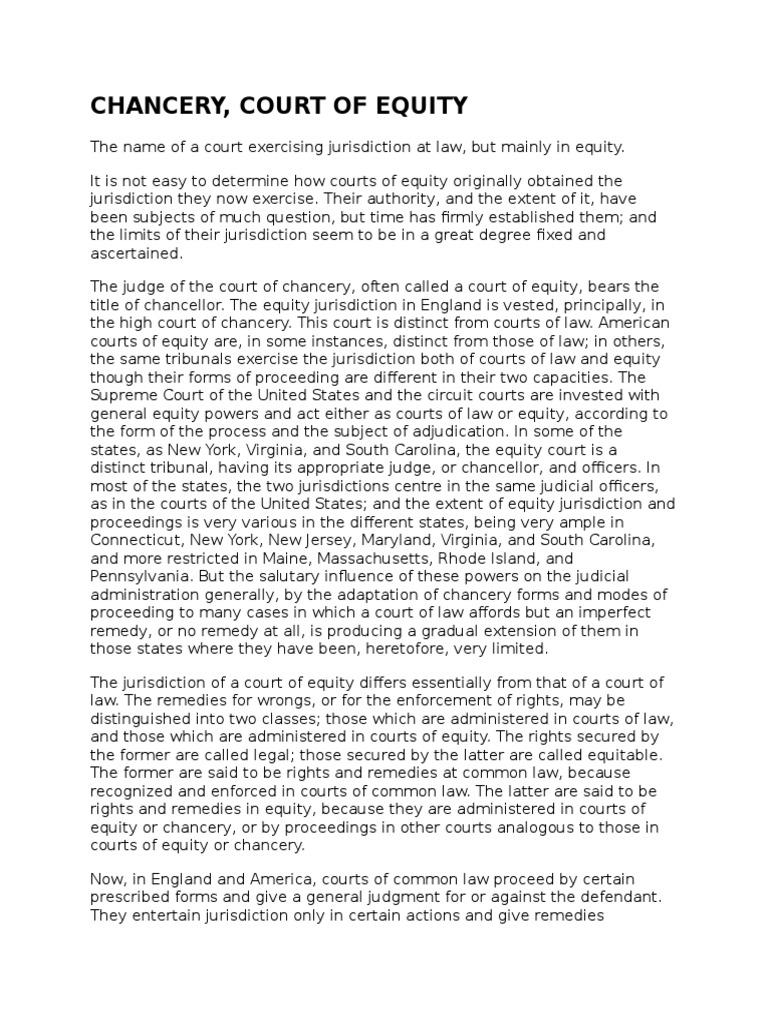 Chancery, Court of Equity | PDF | Equity (Law) | Court Of Chancery