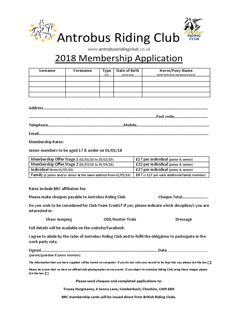 Antrobus Riding Club - Membership Application 2018 | PDF | Business
