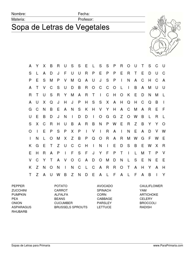 SOPA LETRAS VEGETALES INGLES.pdf | Legumes | Plantas Comestíveis