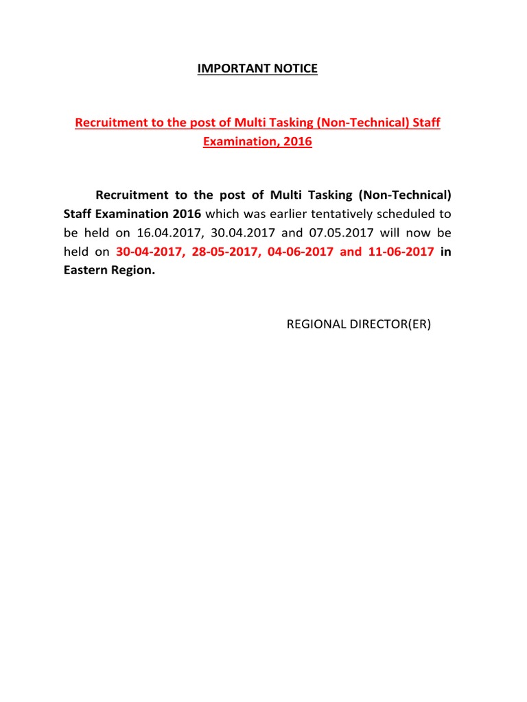 MTS 2016 Exam Notice PDF | PDF