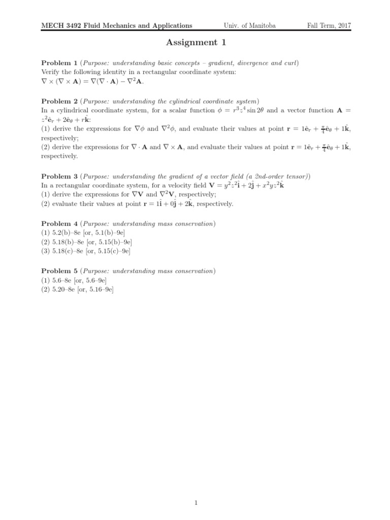 Assignment 1 With Solutions | PDF | Fluid Dynamics | Mathematical Physics