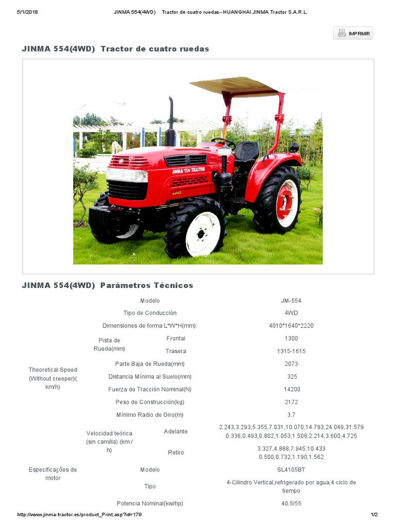 Especificaciones JINMA 554 (4WD) Tractor de Cuatro Ruedas - HUANGHAI ...