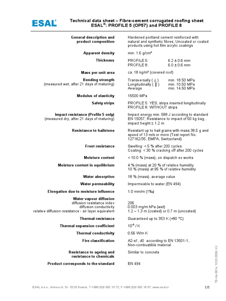 Technical Data Sheet - Fibre-Cement Corrugated Roofing Sheet Esal ...