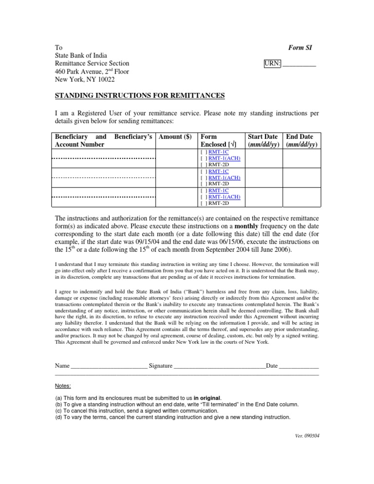 Standing Instructions For Remittances | PDF | Business Law | Private Law