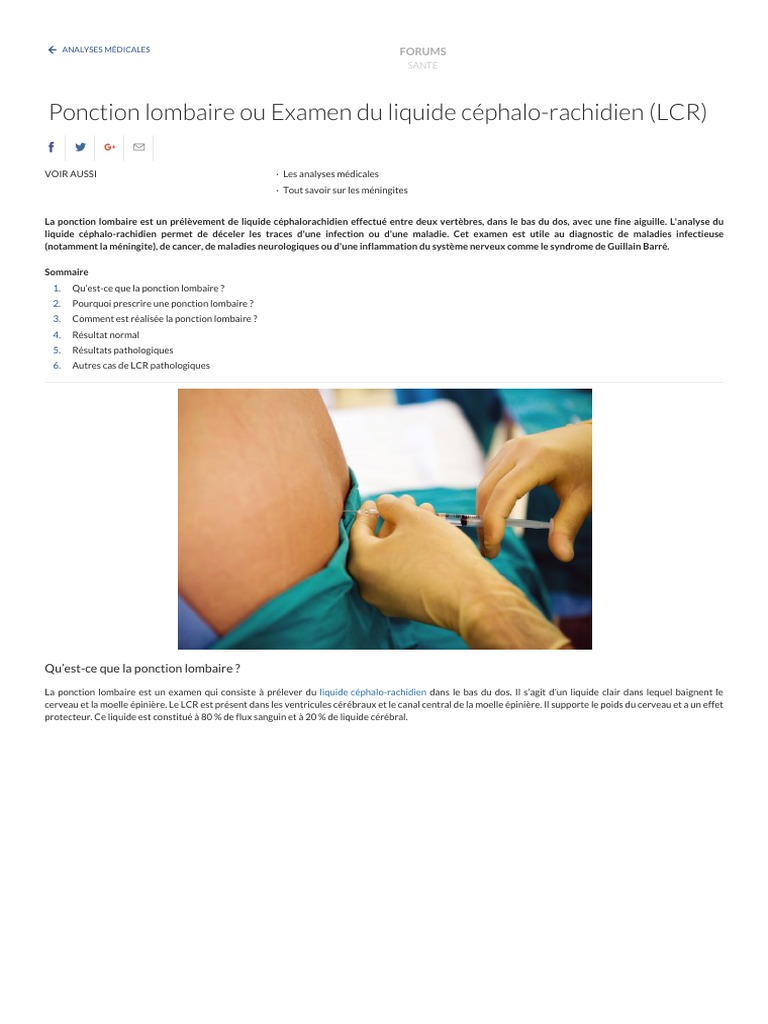 Ponction Lombaire : Guide Essentiel | PDF | Liquide cérébro-spinal ...