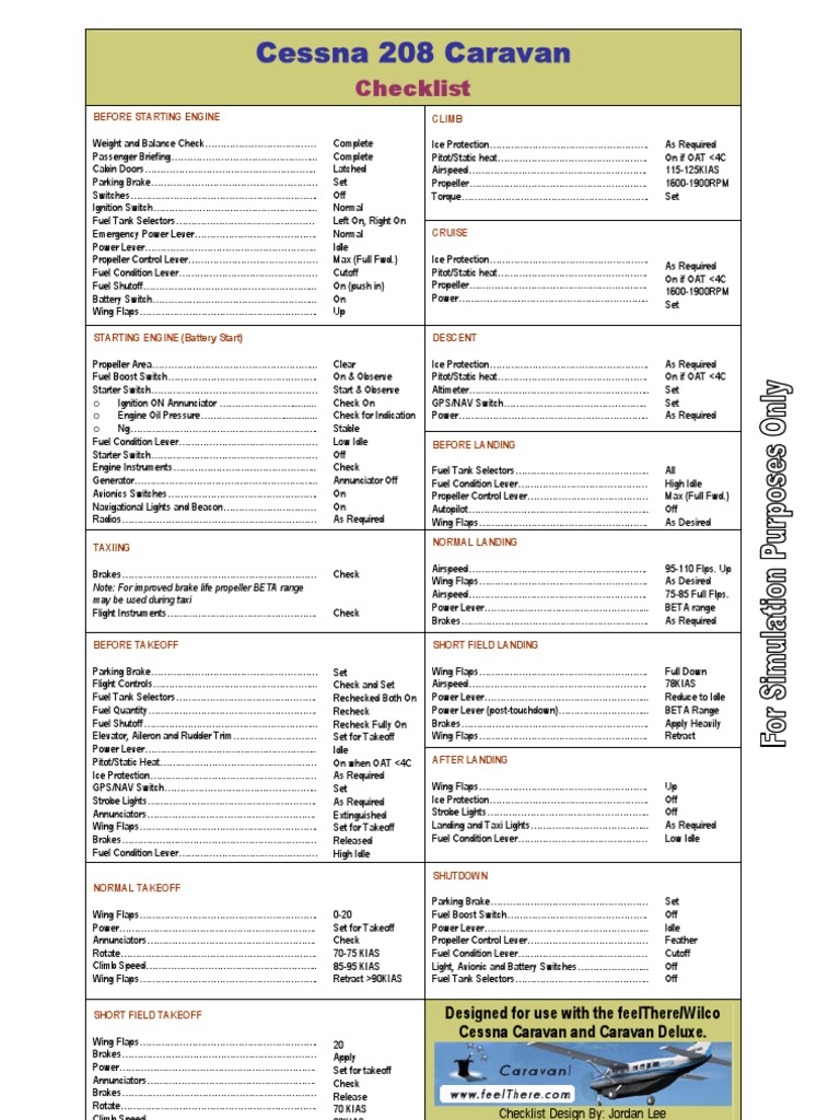 C208B Checklist | PDF | Takeoff | Vehicle Parts
