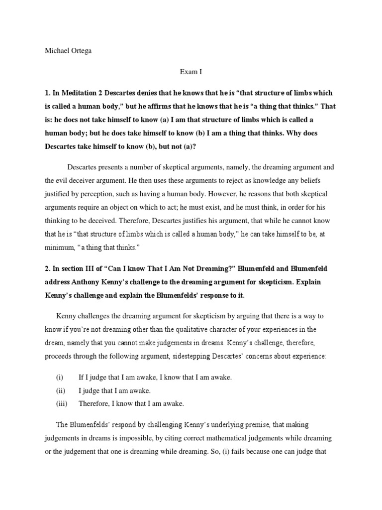 Descartes' Cogito Argument Explained | PDF | Skepticism | Epistemology