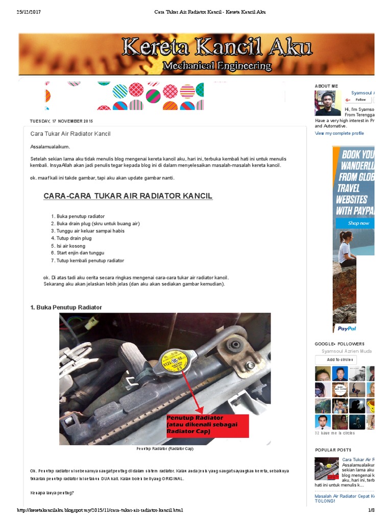 Cara Tukar Air Radiator Kancil - Kereta Kancil Aku PDF | PDF