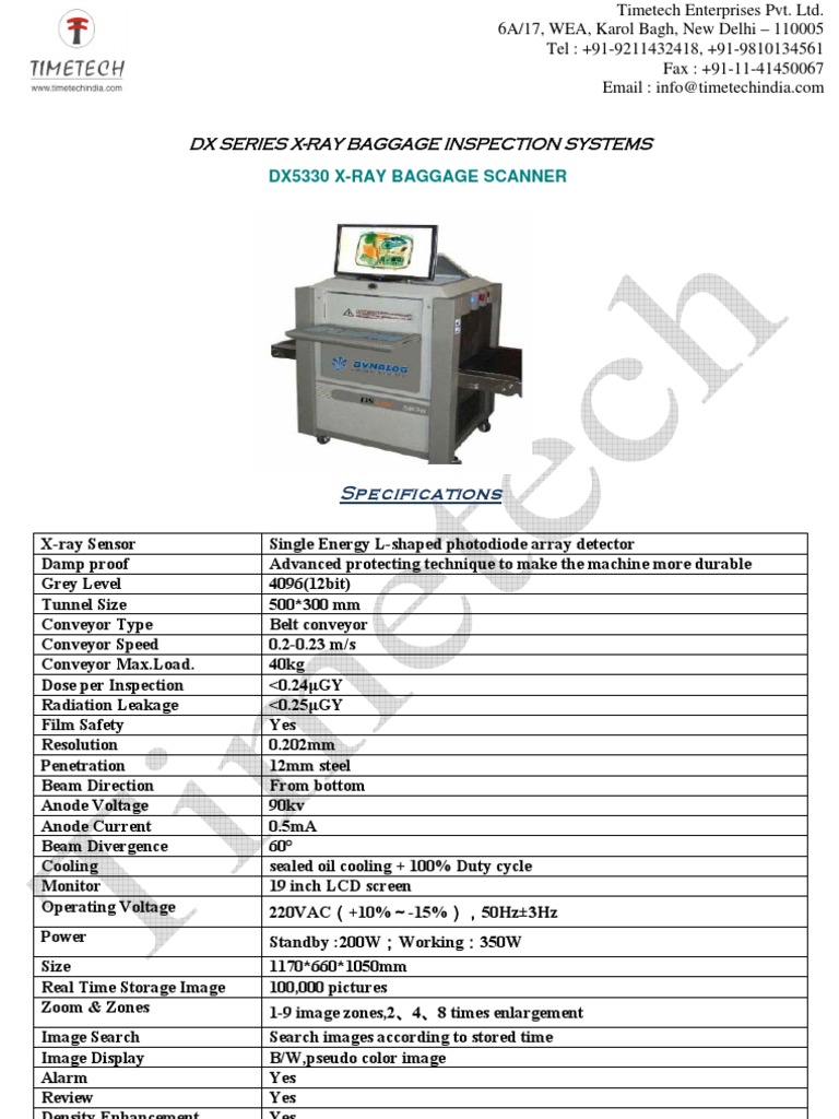 Baggage Scanner Specifications | PDF | Access Control | Closed Circuit ...