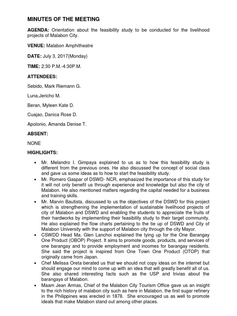 Example of Minutes of The Meeting | PDF | Small And Medium Sized ...