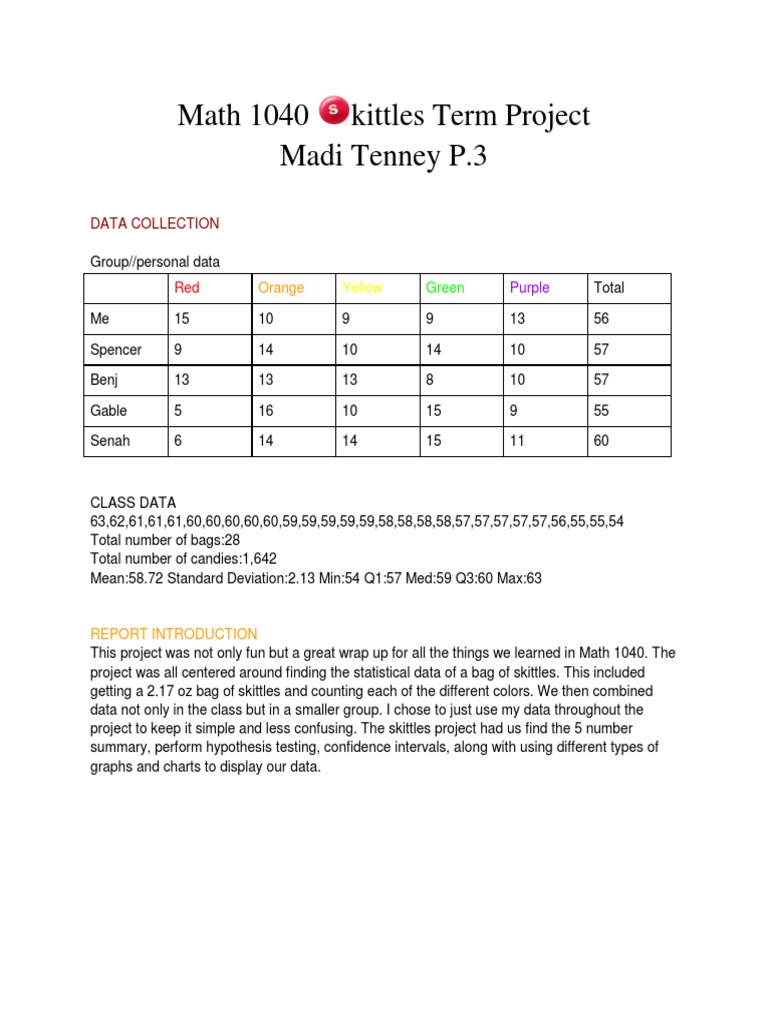 Math 1040 Project | PDF | Statistical Hypothesis Testing | Histogram