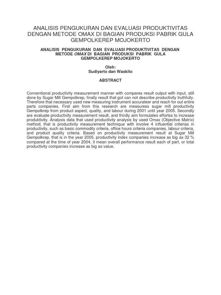 Analisis Produktivitas OMAX di PG Gempolkrep | PDF | Bisnis | Teknologi & Rekayasa