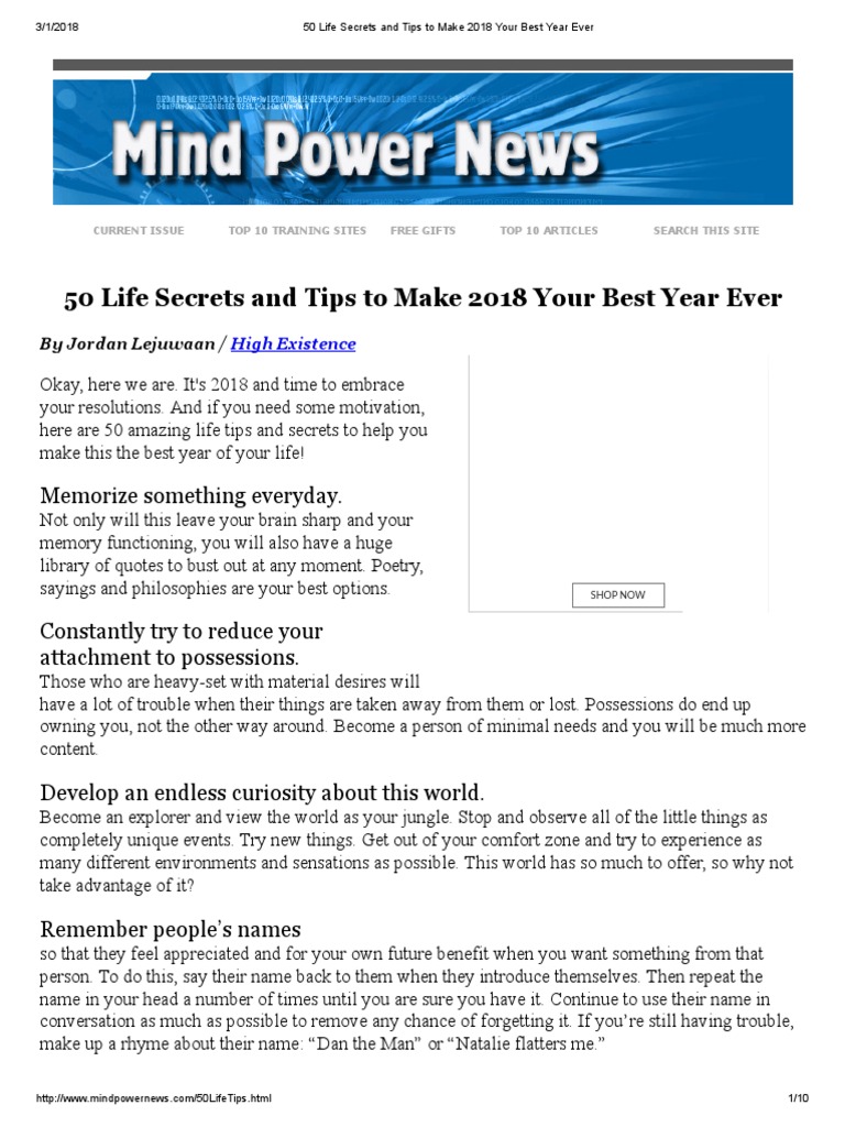 50 Life Secrets and Tips To Make 2018 Your Best Year Ever | PDF ...