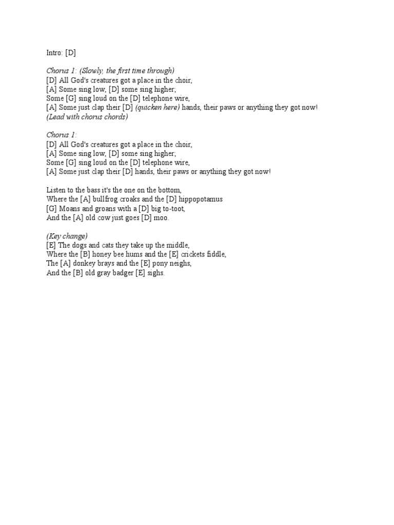 All God's Creatures Got A Place in The Choir | PDF | Language Arts ...