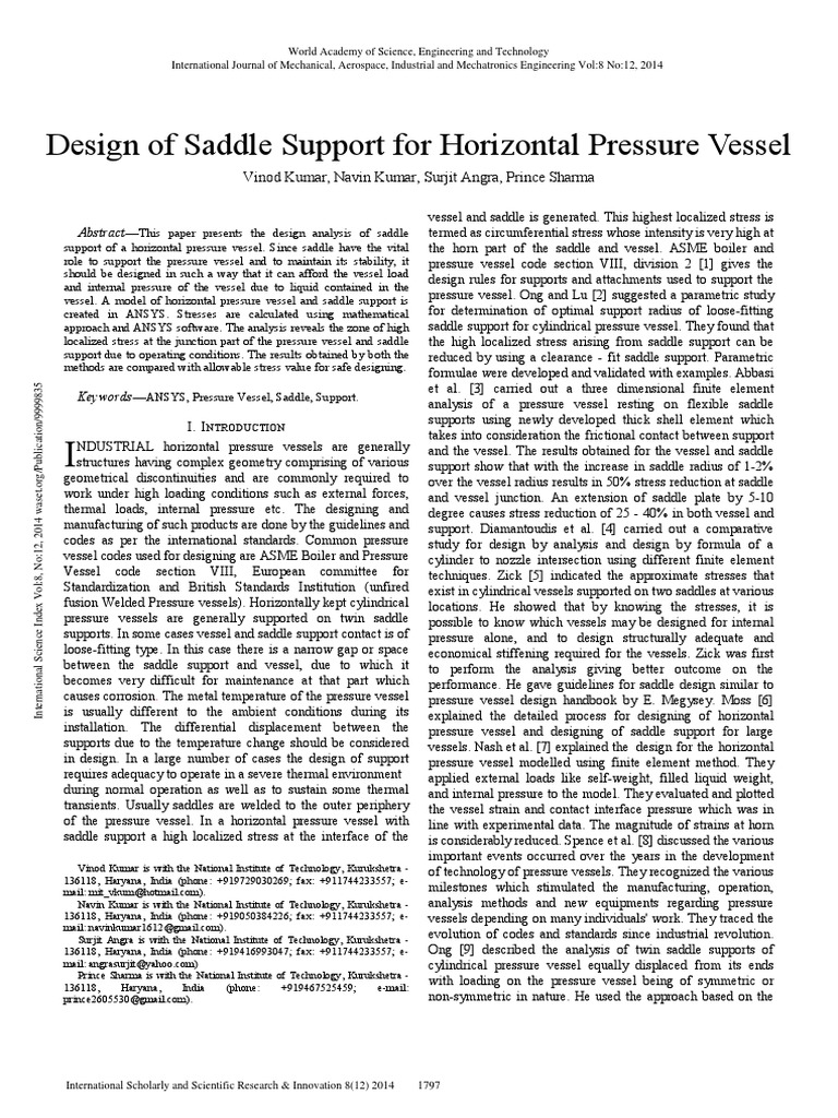 Saddle Support Design for Pressure Vessels | PDF | Stress (Mechanics ...