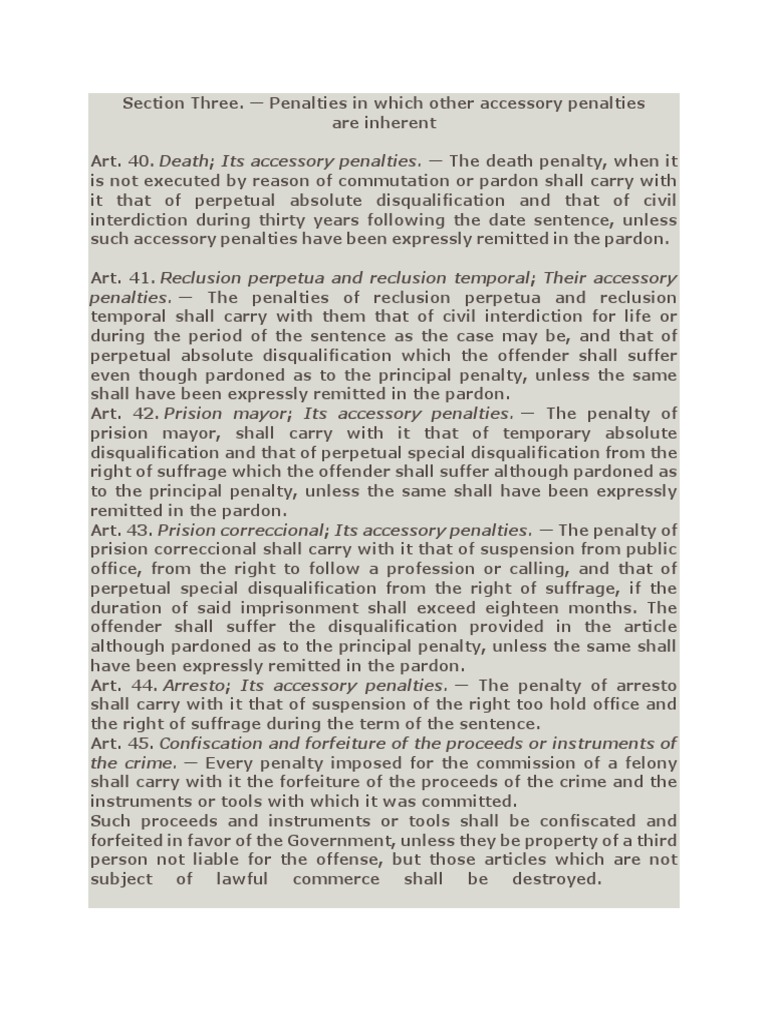 Penalties. - The Penalties of Reclusion Perpetua and Reclusion | PDF ...