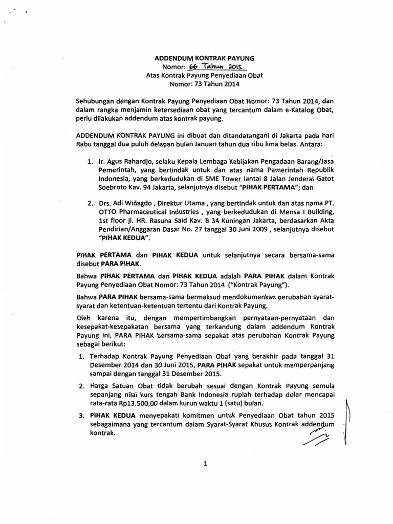 Addendum Kontrak Payung Obat | PDF