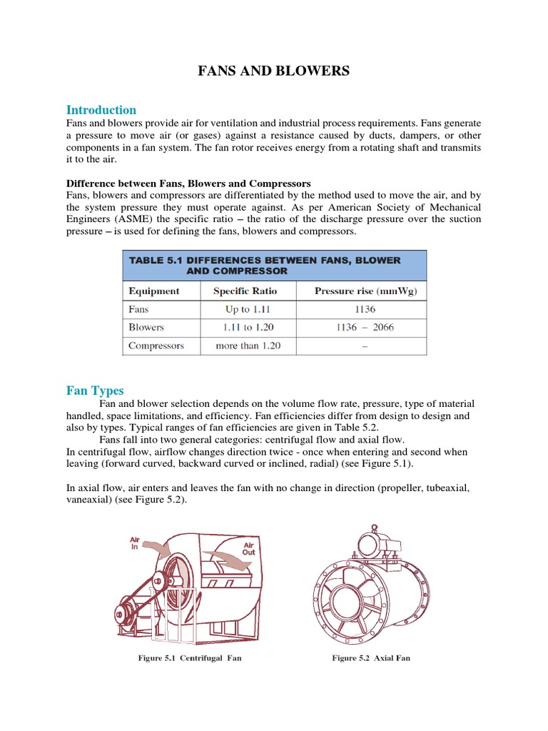 Difference Between Fans, Blowers and Compressors | PDF