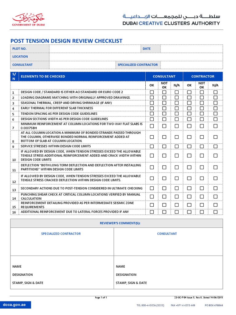 ZD-DC-F-84 Post Tension Design Review Checklist | PDF | Column | Fracture