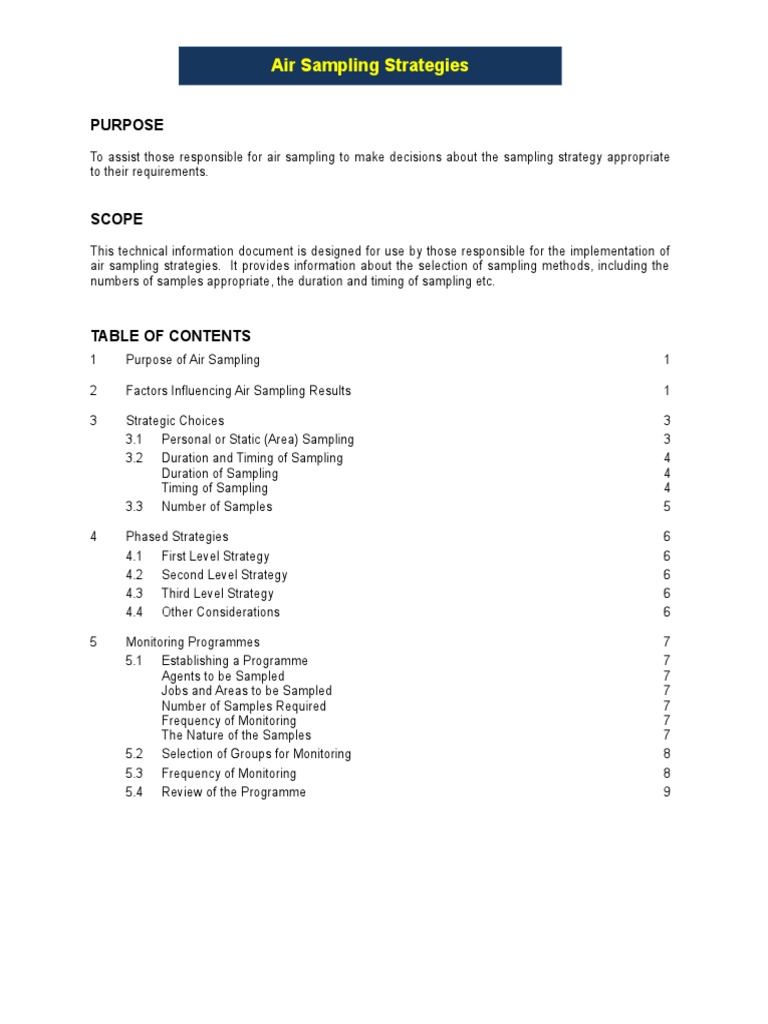 Air Sampling Strategies | PDF | Environmental Monitoring | Exposure ...