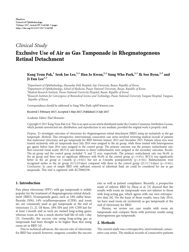 Clinical Study: Exclusive Use of Air As Gas Tamponade in Rhegmatogenous ...