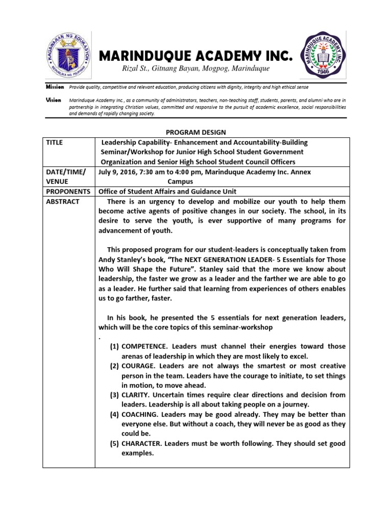 Developing Tomorrow's Leaders: A Seminar on Enhancing Leadership ...