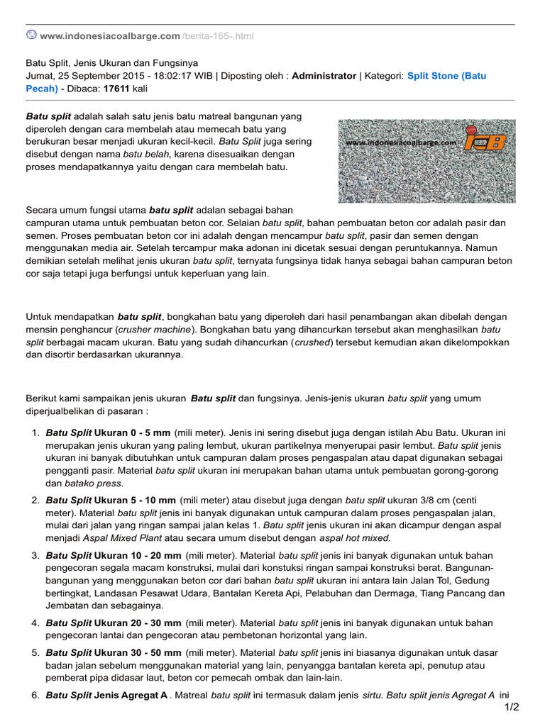 Batu Split, Jenis Ukuran Dan Fungsinya | PDF