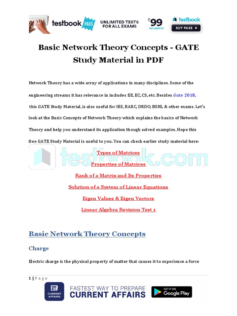 Day7 - Basic Concepts in Network Theory | PDF | Volt | Voltage