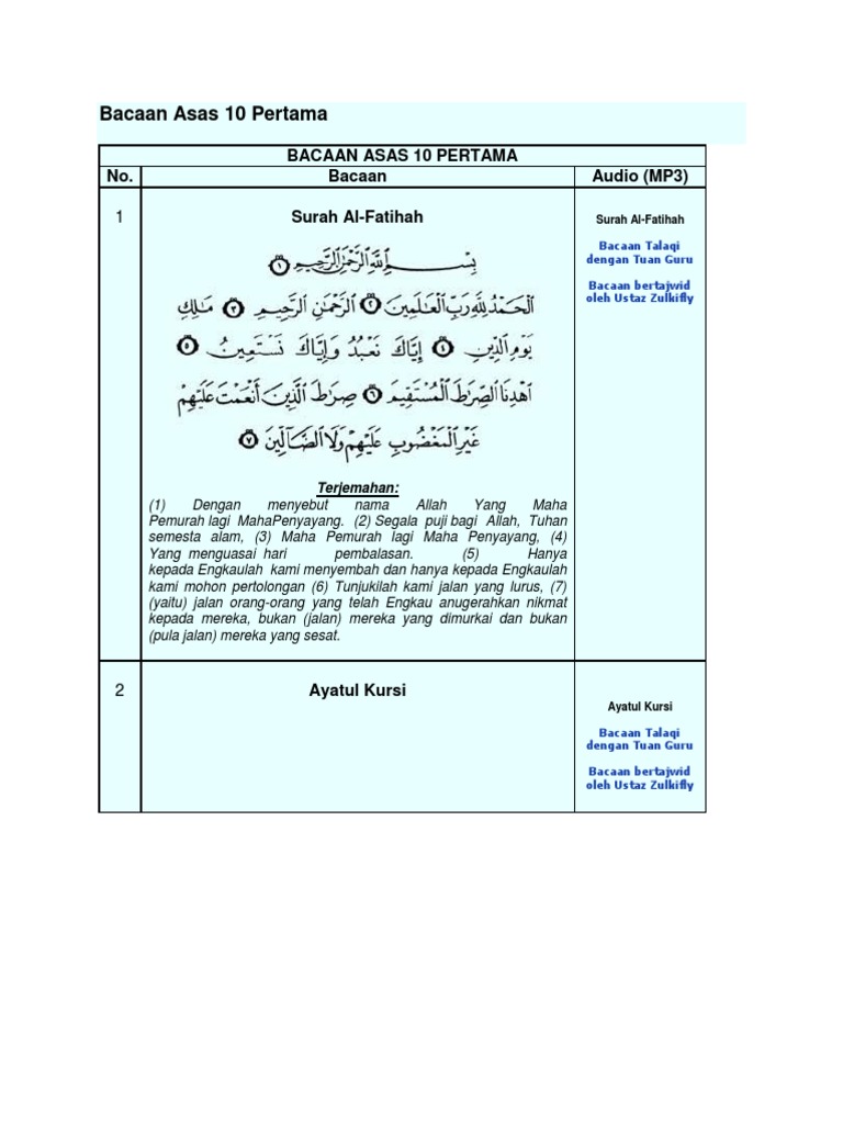 Bacaan Asas 10 Pertama | PDF