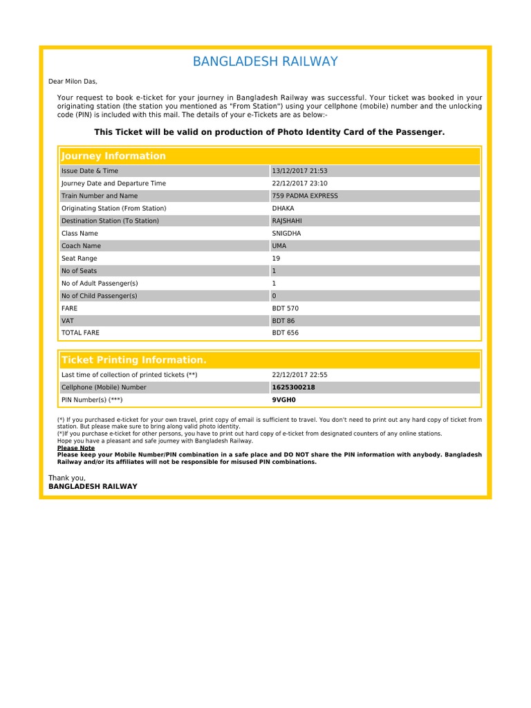 Bangladesh Railway e Ticket | Ticket (Admission) | Public Transport