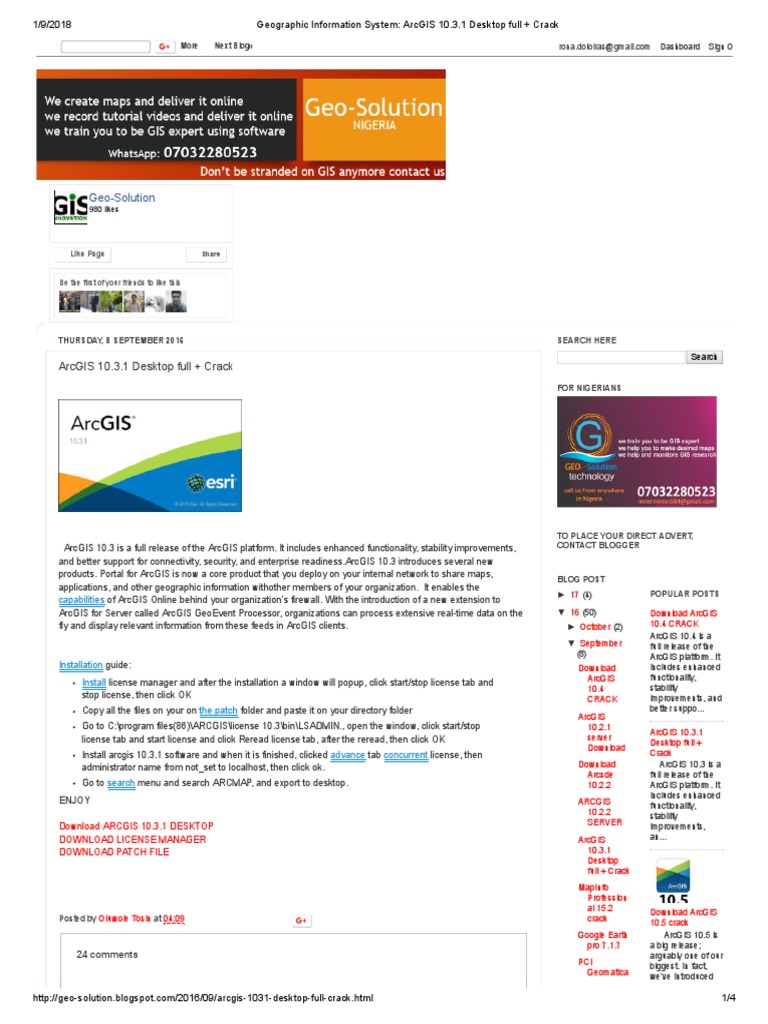 Installation Guide and Download Links for ArcGIS 10.3.1 Desktop Software with Crack | PDF | Arc ...