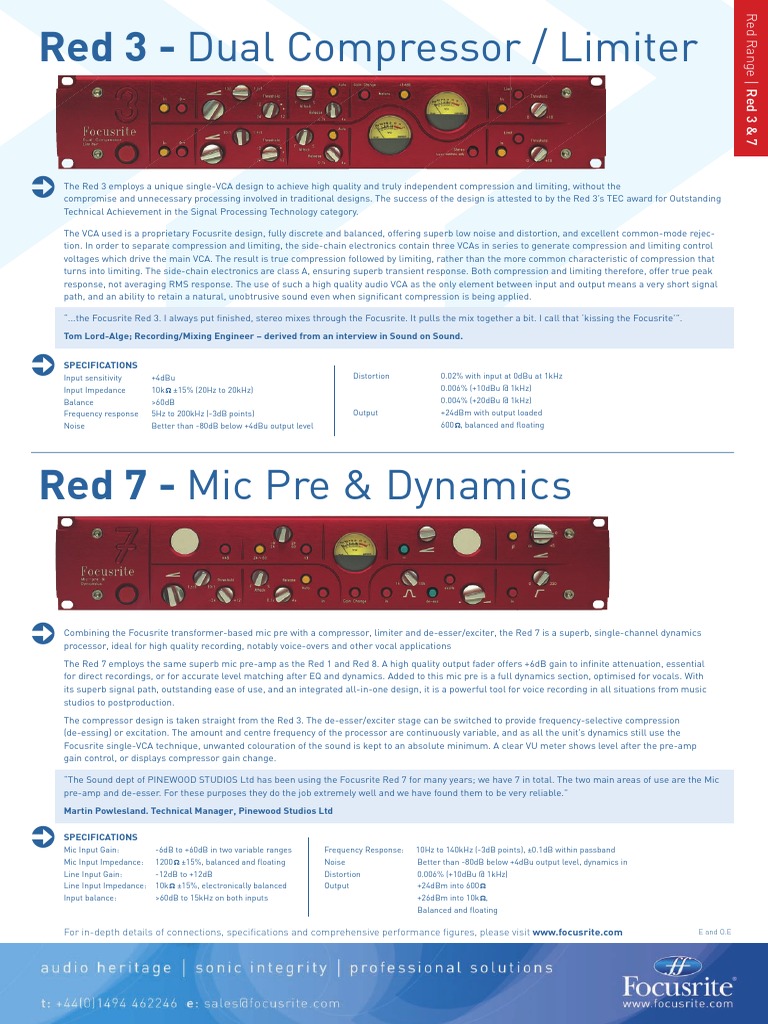 Focusrite Red7 | PDF | Microphone | Sound Technology